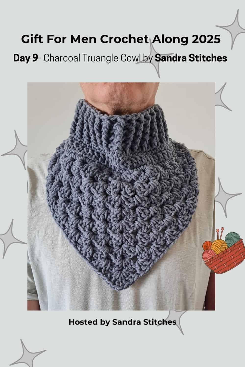 Turtle Neck Triangle Crochet Cowl Pattern - Charcoal - Sandra Stitches